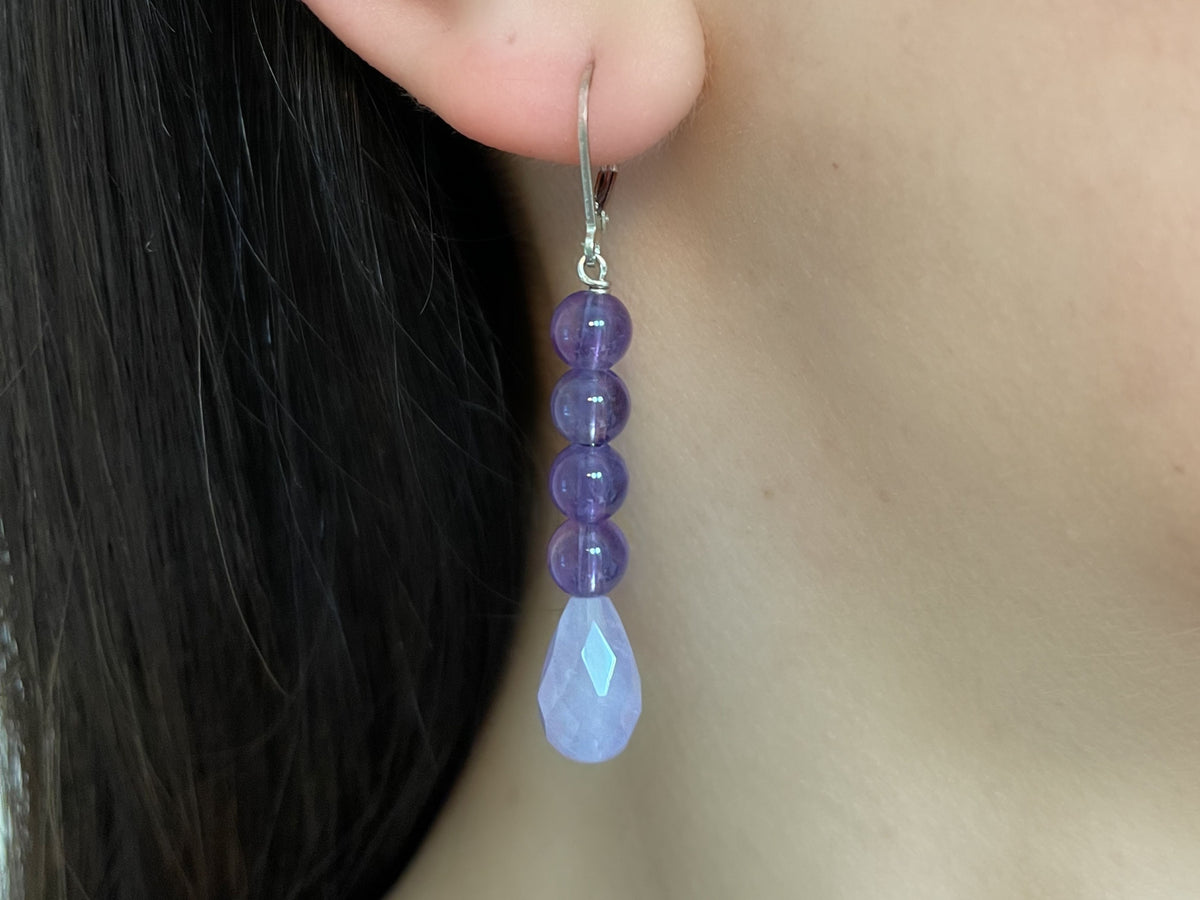 Tear Drop Amethyst and Round Amethyst Earrings in Sterling Silver ...